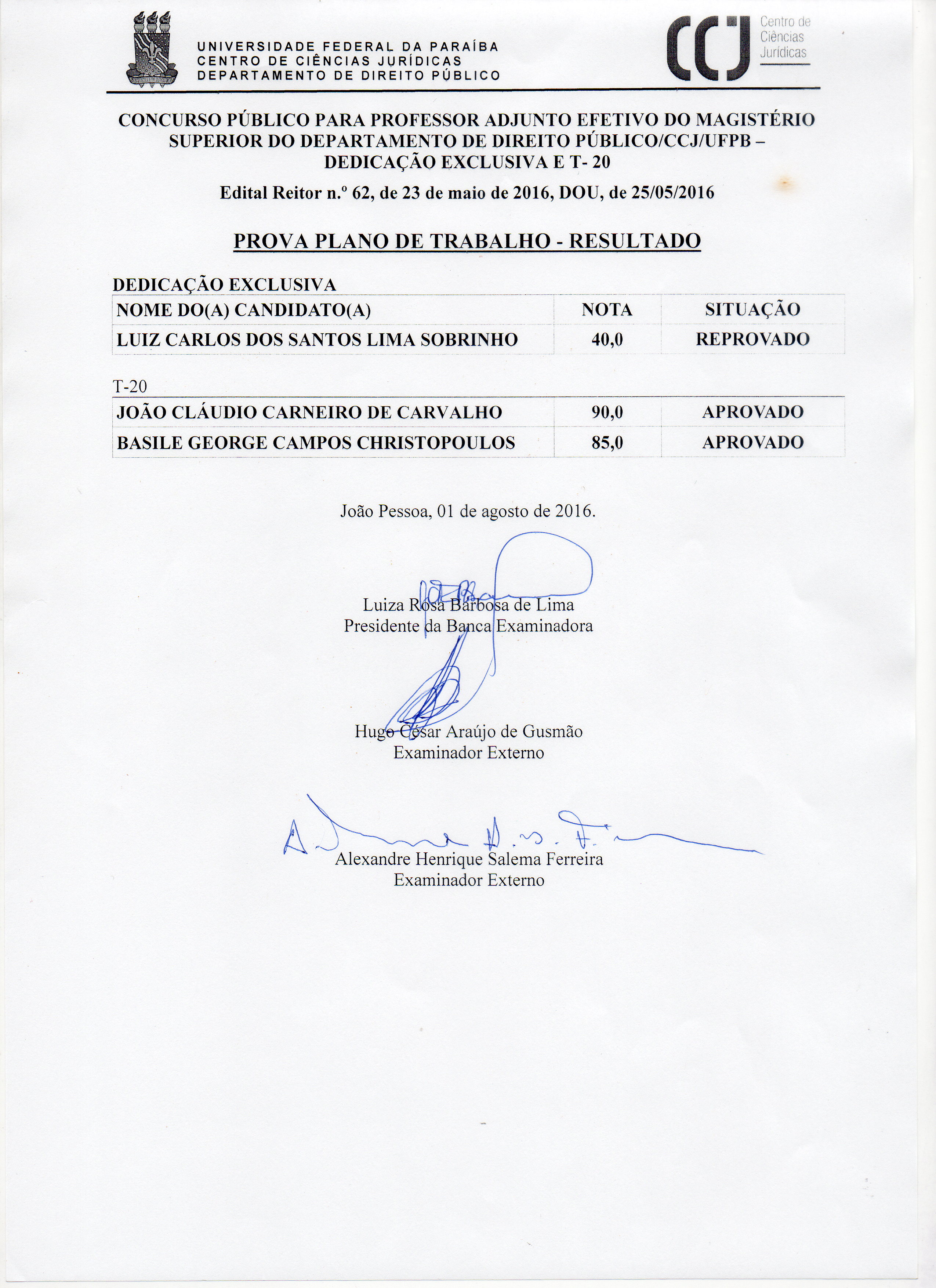 Resultado - Prova Plano de Trabalho — UNIVERSIDADE FEDERAL DA PARAÍBA ...